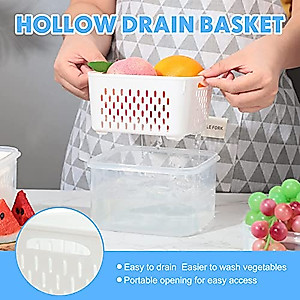 Potchen 6 Pcs Fruit Vegetable Storage Containers Plastic Produce Saver Food Refrigerator Organizer Bins Fresh for Fridge with Lids and Colander (Medium, Small), Clear