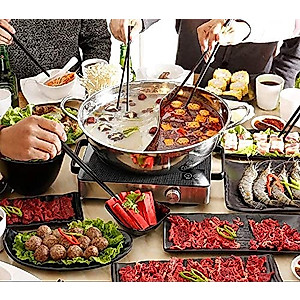 Shabu Shabu Hot Pot. 304 Premium Stainless Steel Hot Plate Cookware Set Ramen Cooker, Hot Pot Soup Base Korean BBQ Multi Cooker Stainless Steel Pot Set, 11"(30cm) Pot with Divider