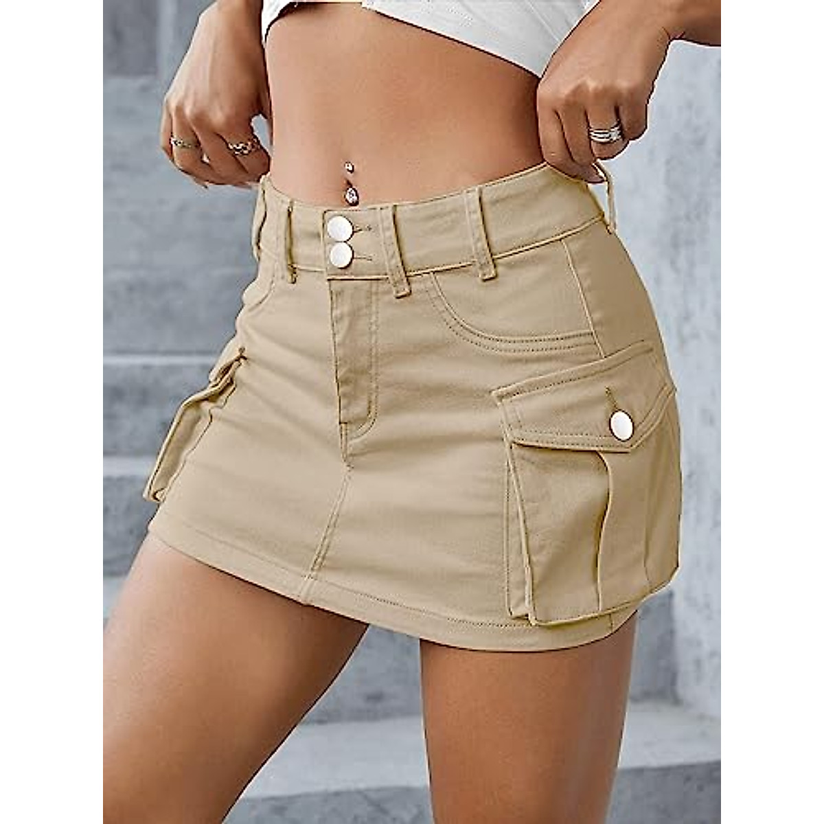 Cargo Skirt Jean Skirt Mini Skirt y2k Jean Skirt for Women Cargo Skirt y2k Cargo Mini Skirt Cargo Skirts for Women Women's Casual Low Waisted Solid Button Up Denim Jean Skirt Khaki