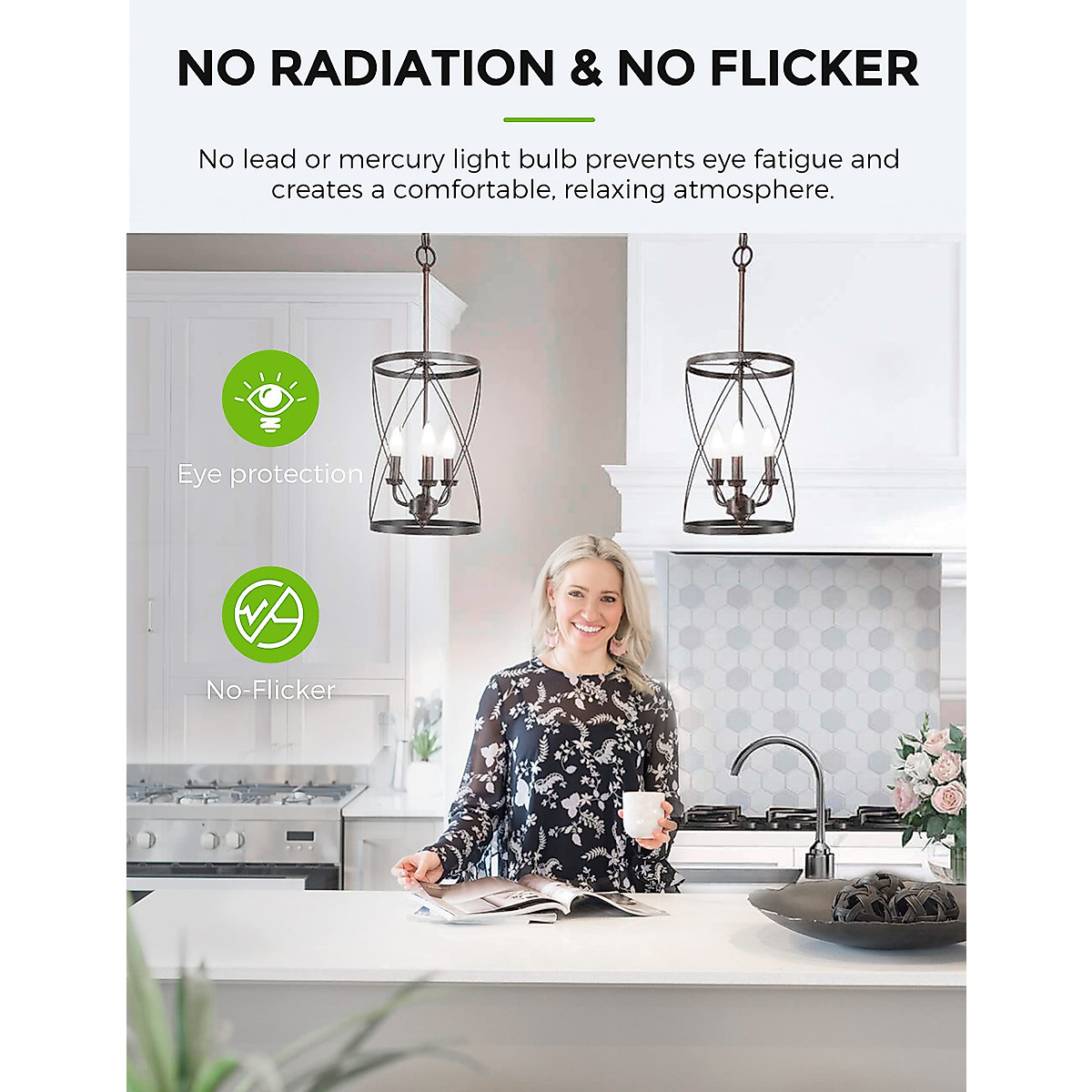 LOHAS E12 LED Candelabra Light Bulbs 60 Watt Equivalent, B10 Chandelier Candle Bulbs 5000K Daylight White, 6W Type B Ceiling Fan Bulbs 470LM, Non-Dimmable, 6 Packs