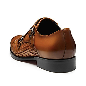 FRASOICUS Men ’s Dress Shoes Genuine Leather Single Monk Strap Slip-On Shoes for Formal Occasions 13 Brown