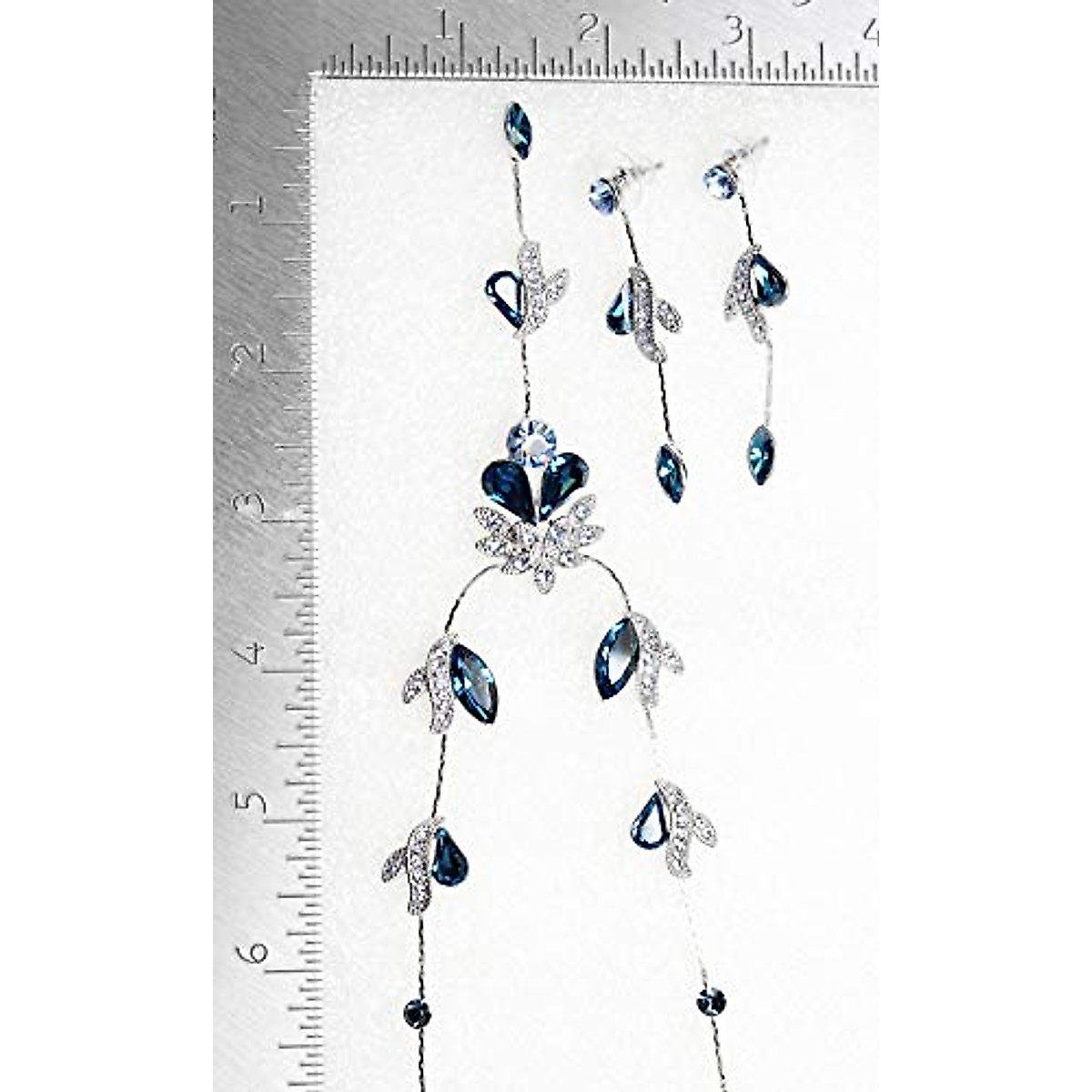Faship Gorgeous Dark Blue Crystal Floral Necklace Earrings Set - Navy Blue