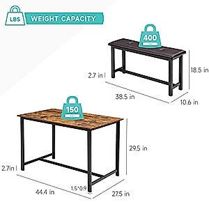 IDEALHOUSE Dining Room Table Set, 3 Piece Dining Table Set for 4 with 2 Benches, Kitchen Table Set with Heavy Duty Metal Frame, Rectangular Kitchen Table for Small Space, Apartment, Rustic Brown