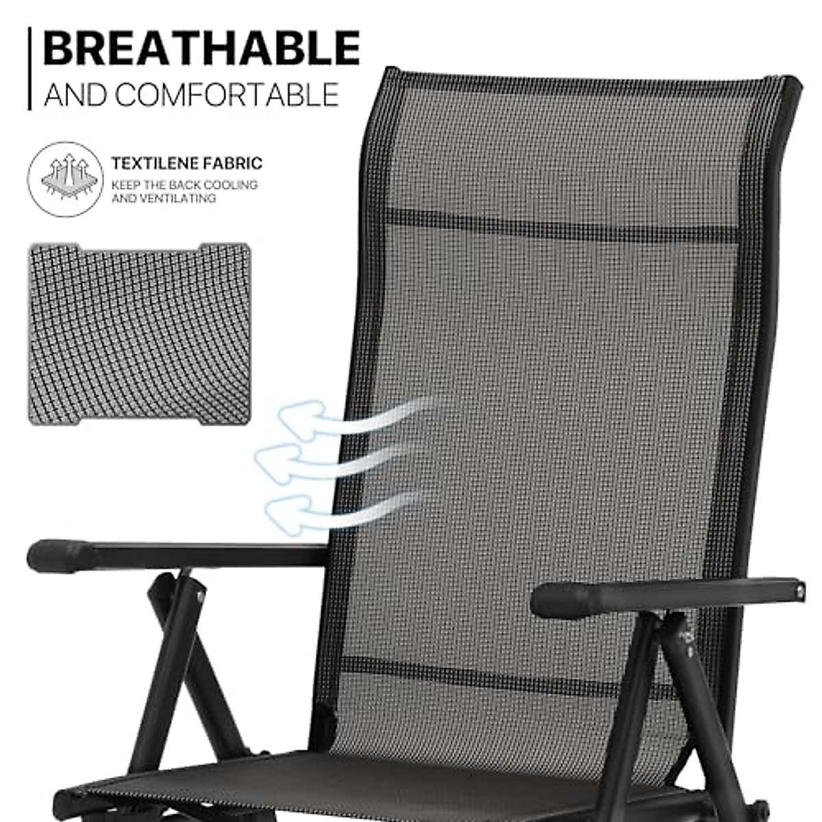 MoNiBloom 3 in 1 Outdoor Lounge Chairs Set of 2 Folding Recliner Patio Lounge Chair with Retractable Footrest, Furniture Outdoor Large Angle Adjustment Chair for Deck Patio Beach Yard, 330lbs