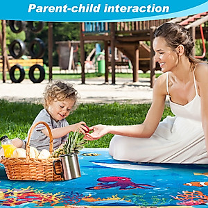 Baby Play Mat Non Slip Ocean Sea Animal Soft Foldable Washable Portable Playmat Sea Crawling Mat Baby Tummy Time Mat Floor Play Mats for Infants Toddler Playpen, 43 x 43 Inch