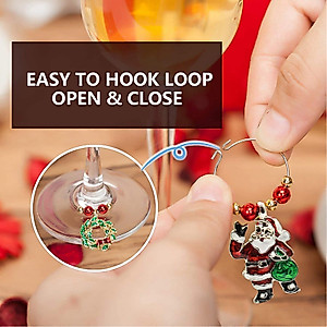 AUXO-FUN 12 Pieces Christmas Wine Glass Charms for Stemmed Goblets Glasses Drink Markers to Identify Your Drinks Bringing Cheers to Your Holiday Party