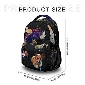 Granbey Galaxy Welsh Corgis Backpack Cute Space Puppies Waterproof College Bag Personalized Laptop Bag Travel Zipper Bookbag Casual Hiking Shoulder Daypack for Men Women Teens