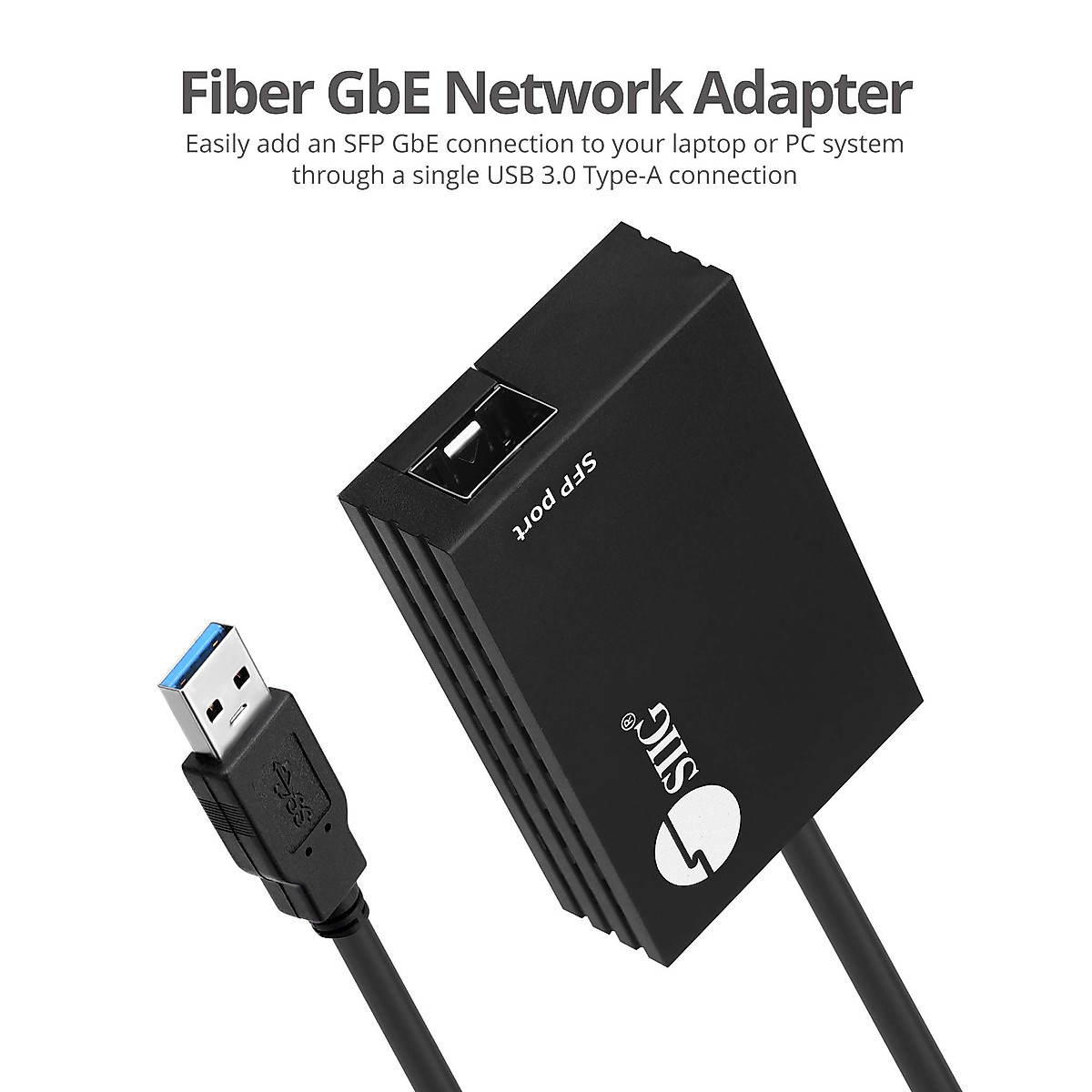 SIIG USB 3.0 to Fiber SFP Gigabit Ethernet Adapter, High Speed GB Transfer Rate (1000/100/10 Mbps), USB 3.0 Type-A to SFP Female, USB to Fiber Optic Converter, Realtek RTL8153 (JU-NE0B11-S1)