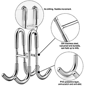 EOFJRUC Shower Door Hooks - 2 Pack Towel Hooks for Bathroom Frameless Glass Shower Door, Stainless Steel Rack Hooks for Hanging Towel, Bathrobe, Squeegee (Silver)