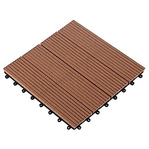 Interlocking Deck Tiles - 6-Pack 11.6-in Wood Plastic Composite All-Weather Outdoor Flooring Balcony Poolside or Patio by Pure Garden (Brown)