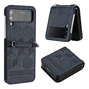 NVWA Compatible with Samsung Galaxy Flip 4 Case Football Pattern Series Full Body Dark Blue Leather Phone Protective Cover for Samsung Galaxy Z Flip4 5G