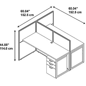 Bush Business Furniture Easy Office 2 Person Cubicle Desk with File Cabinets, 60W x 45H, Mocha Cherry Satin