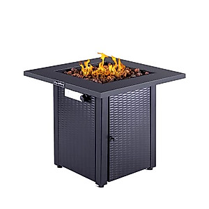 Legacy Heating 28in Propane Fire Pit Table, 50000BTU Outdoor Gas Fire Pit, 2 in 1 Firepit Table w/ Lid, Lava Rock, ETL Certified Steel Fire Table Add Warmth Ambience To Parties on Backyard, Black