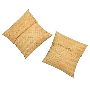 Sticky Rice Basket 4(3.5) x 4(3.5) In., Kratip Bamboo Steamed Sticky Rice Container, Thailand Handmade Serving Basket, Original Color, Thai and Laos Flat Kratib for Home, Restaurant (Flat Kratip 2)