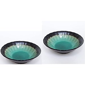 Japanese Deep Sea Green Small Bowl, 5.24" dia, 9.1 fl. Oz, Mino Ware, Salads Bowl, Dipping Bowl, Ceramic, Set of 2, M433-21