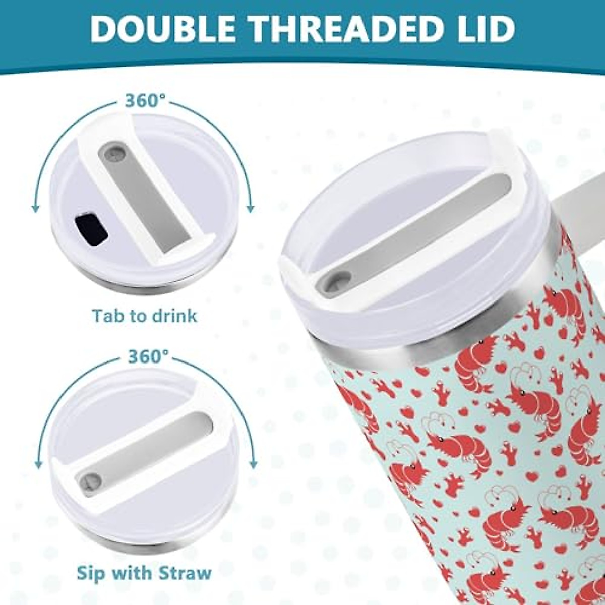 Slewiaeky Tumbler with Handle 40 oz Colored Lobster Shrimp Travel Mug with Lid and Straw Crayfish Stainless Steel Vacuum Insulated Water Bottle Cup for Iced Tea Coffee Cold Beverages Cup Holder Frien