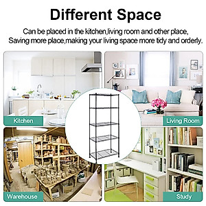 Craft & Art 5-Shelf Adjustable Wire Shelves, Metal Storage Shelves Utility Height Household Type Heavy Duty for Kitchen, Room, Bathroom and Garage,24”L×14”W×60”H, Black