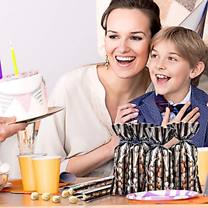 100 Pieces Plastic Circus Carnival Party Treat Bags Red and White Stripe Printed Clear Cellophane Carnival Party Cookie Candy Goody Treat Bags with 100 Gold Twist Ties for Circus Carnival Party Favor