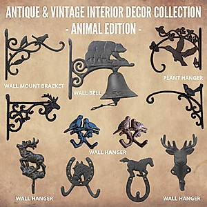 Comfy Hour Antique and Vintage Animal Collection Cast Iron ELK Single Key Coat Hook Wall Hanger Clothes Rail Set, Heavy Duty Recycled Gift Idea