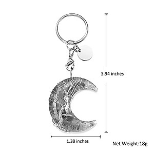 MANIFO 7 Chakra Crystal Keyring Wire Wrapped Moon Gemstone Healing Quartz Crystals Stone Keychain Jewelry for Women
