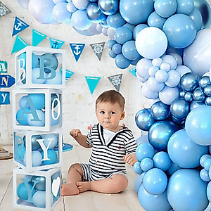 DataMoon Baby Shower Decorations for Boy - Navy Blue Baby Blue Different Sizes Light Blue Balloon Arch Kit,4pcs Boxes with Letters for Baby Boy Shower,Happy Birthday Decorations,Gender Reveal Party
