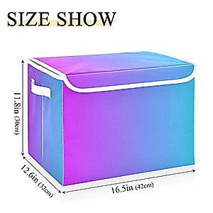 innewgogo Blue Purple Gradient Storage Bins with Lids for Organizing Foldable Storage Box With Lid with Handles Oxford Cloth Storage Cube Box for Study Room