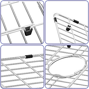 GEDLIRE Stainless Steel Sink Grate Protector for Bottom of Kitchen Sink, 28.5" x 15.5" Metal Kitchen Sink Grid with Centered Drain, Curve Corner Sink Rack with Sink Strainer for Single Sink Bowl