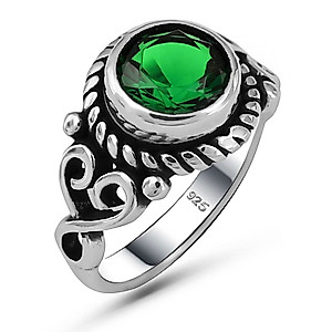 LOMBARDY JEWELRY Round Shape Brilliant Cut Green Cz Cubic Zirconia Stone Genuine 925 Sterling Silver Simulated Emerald Luxury Statement Ring for Women Gift for Her (8)