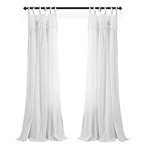 Lush Decor Lydia Curtains Ruffle Window Set for Living, Dining, Bedroom, 84 in L Panel Pair, White