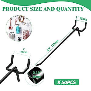 Yauhar 50Pcs 6"/15CM Pegboard Hooks Assortment Set, Metal Peg Board Hooks with 2.5mm Hole Pitch 4mm Wire Diameter Slatwall Hanging Hook for Garage Organization Wall Hanging (Black)