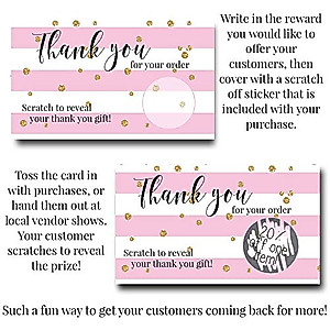 Pink Stripes Scratch & Win Customer Appreciation Package Inserts for Small Businesses, 20 2" X 3.5” Single Sided Insert Cards with Scratch Off Stickers included by AmandaCreation