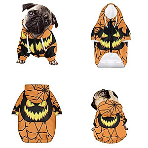 DDFS Small Size Puppy Shirts Sweatshirts Classic Orange Color Dog Halloween Costumes Puppy Clothes with Pocket Evil Grimace Pattern Comfy Soft Flattering Doggie Outdoor Pullover Dog Hoodies