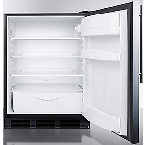 Summit Appliance FF6BKSSHV Freestanding Counter Height All-refrigerator for General Purpose Use with Auto Defrost, Stainless Steel Wrapped Door, Professional Thin Handle and Black Cabinet