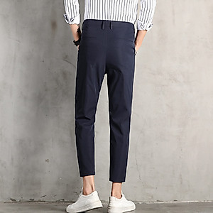 Men Classic Business Comfort Pant Straight Leg Flat Front Tapered Suit Pant Ultra Lightweight Solid Color Trousers (Dark Blue,31)