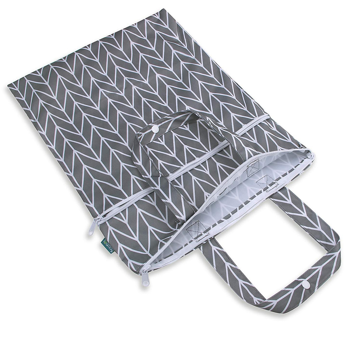 Teamoy Travel Hanging Wet Dry Bag Organizer (17.3 x 13.4 inches) with Two Compartments for Cloth Diaper, Laundry, Swimsuits and More, Easy to Hang Everywhere(M, Gray Arrow)