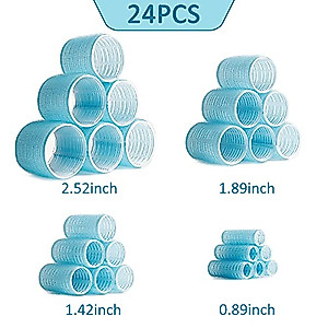 Self Grip Hair Rollers Set, Jumbo Size Hair Curlers, Salon Hair Dressing Curlers, Self Holding Rollers for DIY or Hair Salon Curlers for Hair Styling, 4 Sizes 24 Pack (Blue)