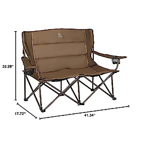 TIMBER RIDGE 2 Person Folding Loveseat Comfortable Double Foldable Camping Chair Folding Lawn Chairs for Outside, Earth Brown