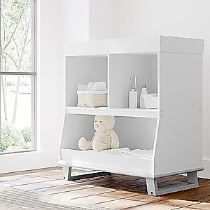 Storkcraft Modern Convertible Baby Changing Table (White and Pebble Gray) – GREENGUARD Gold Certified, Diaper Changing Table Fits Standard Changing Table Pads, Changing Table Topper