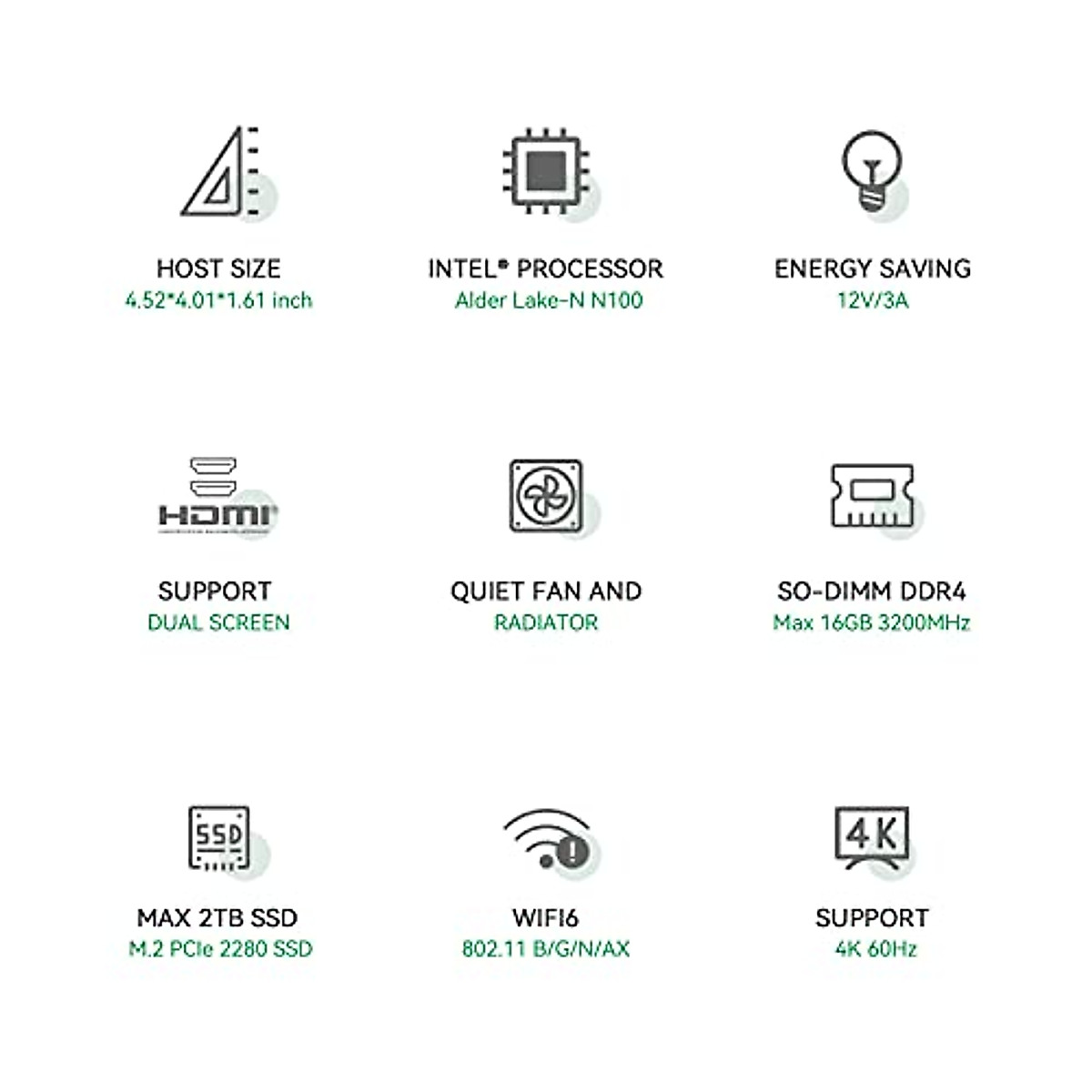 TRIGKEY Micro Computer 12th Gen Intel N100 4C/4T 16G DDR4 500G M.2 PCIE1 SSD G4 Small PC W11 Desktop PC,Wi-Fi 6 Working Mini Desktop, 4K@60Hz UHD Graphics Dual Display/BT 5.2/W11