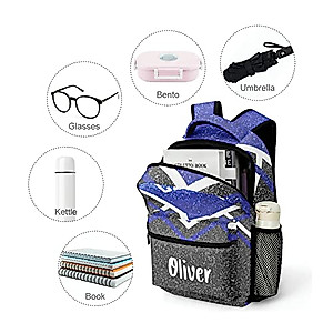 XOZOTY Black Blue Cheer Cheerleader Backpack Personalized Name Bag Bookbags Daypack for Kids Adult