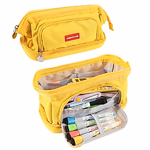 Frantuma Color Pen Pencil Case with 3 Compartments, Large Capacity Multi-Slot Makeup Pouch Bag Aesthetic Pencil Holders Stationery Organizer for Office College School Teen Girl Boy Men Women