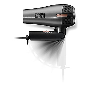Andis 80280 Fold-n-go 1875 Watt Ceramic Ionic Dryer, Retractable Cord, Lightweight with Professional Blowout Results, Quick Drying Blow Dryer, Black/Silver