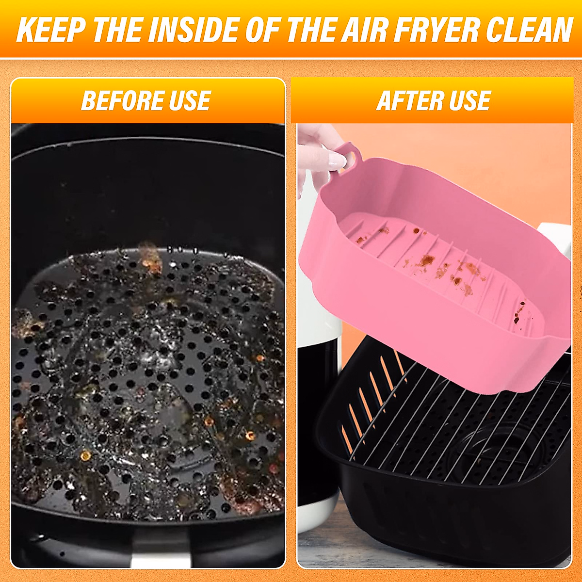 3 Pcs Air Fryer Silicone Liners, Air Fryer Basket 8 inch Square Heat Resistant Reusable Air fryers Silicone Pot for 4 to 7 QT Air Fryer Oven Microwave (Gray+Pink+Yellow)