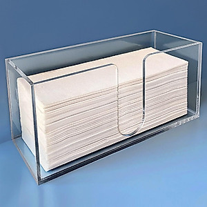 Sicily Guest Multifold Paper Towel Holder Dispenser Bathroom, Kitchen Countertop (10.75”W x 4.125”D x 5”H) 5mm Acrylic Napkin Holder for C-Fold, Z-Fold, Trifold Disposable Napkins in Home, Restaurant