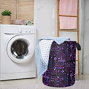 MyPupSocks Personalized Laundry Basket with Text, Customized Initial Monogram and Purple Butterflies Waterproof Laundry Basket with Name Lightweight Hampers for Laundry Clothes Towels Toys, Large