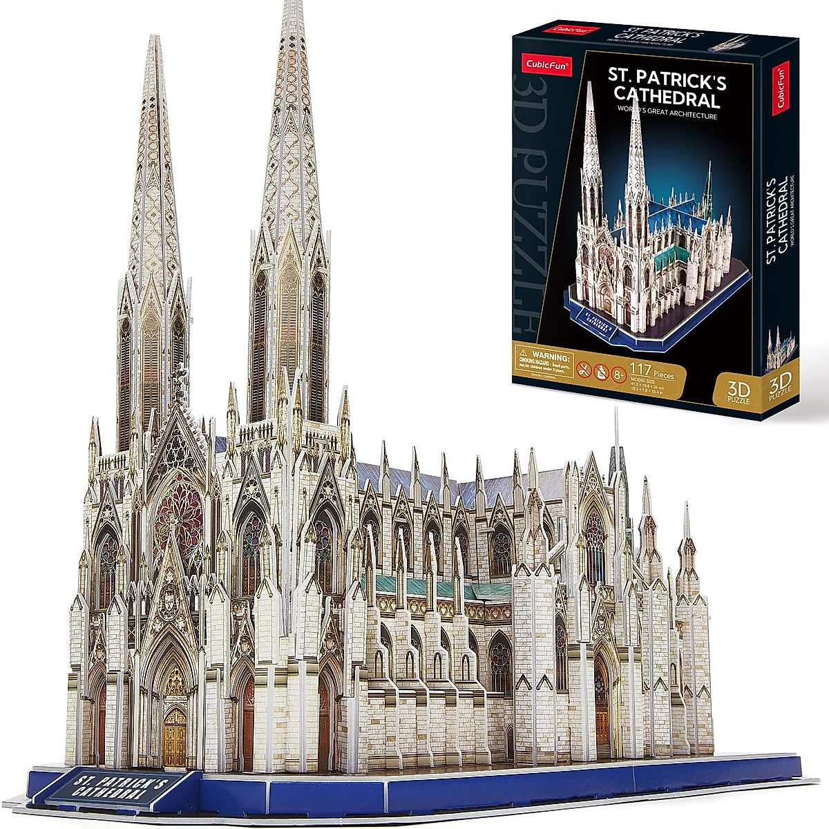 CubicFun 3D Puzzles for Adults St. Patrick's Cathedral Model Kits, New York Architecture Puzzles for Adults Building Toys for Kids Ages 8+, 117 Pieces with Booklet Easter Gifts Valentine's Day Gift