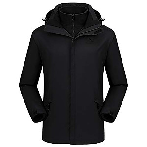 CAMEL CROWN Men’s Ski Jacket 3 in 1 Waterproof Winter Jacket Snow Jacket Windproof Hooded with Inner Warm Fleece Coat Black