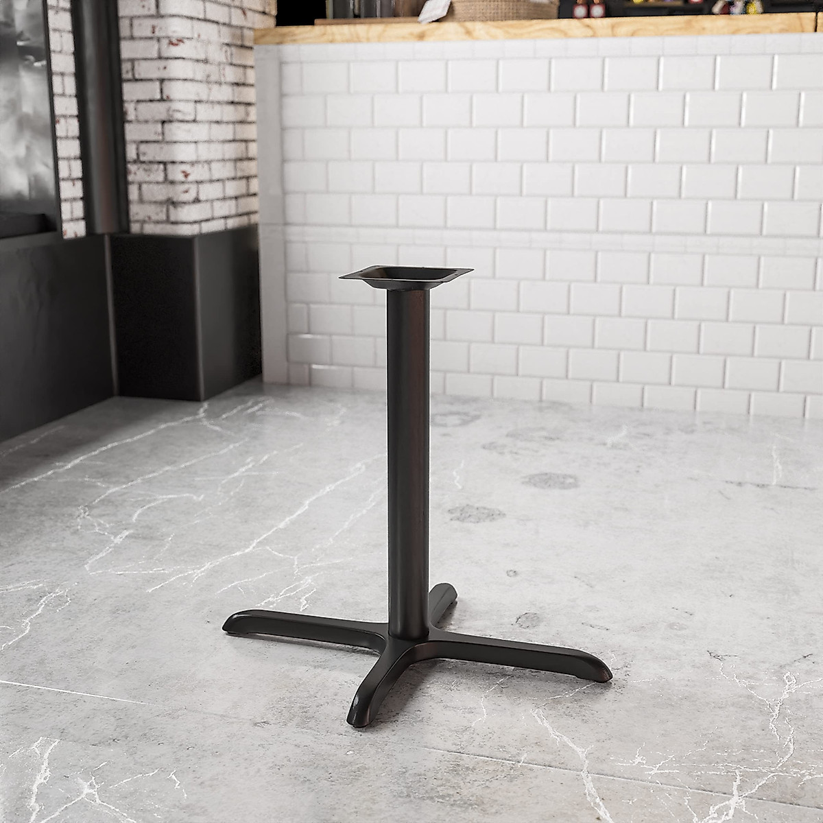 Flash Furniture Beverly 23.75" x 30" Restaurant Table X-Base with 3" Diameter Table Height Column, Commercial X-Base Cast Iron Table Base, Black