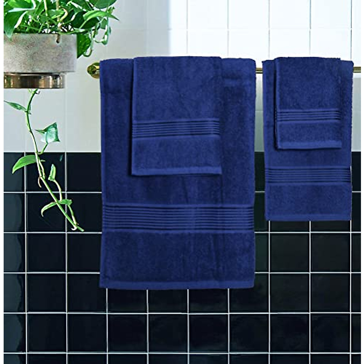 Belizzi Home Ultra Soft 6 Pack Cotton Towel Set, Contains 2 Bath Towels 28x55 inch, 2 Hand Towels 16x24 inch & 2 Wash Coths 12x12 inch, Ideal Everyday use, Compact & Lightweight - Navy Blue