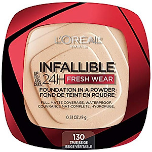L'Oreal Paris Makeup Infallible Fresh Wear Foundation in a Powder, Up to 24H Wear, True Beige, 0.31 oz.